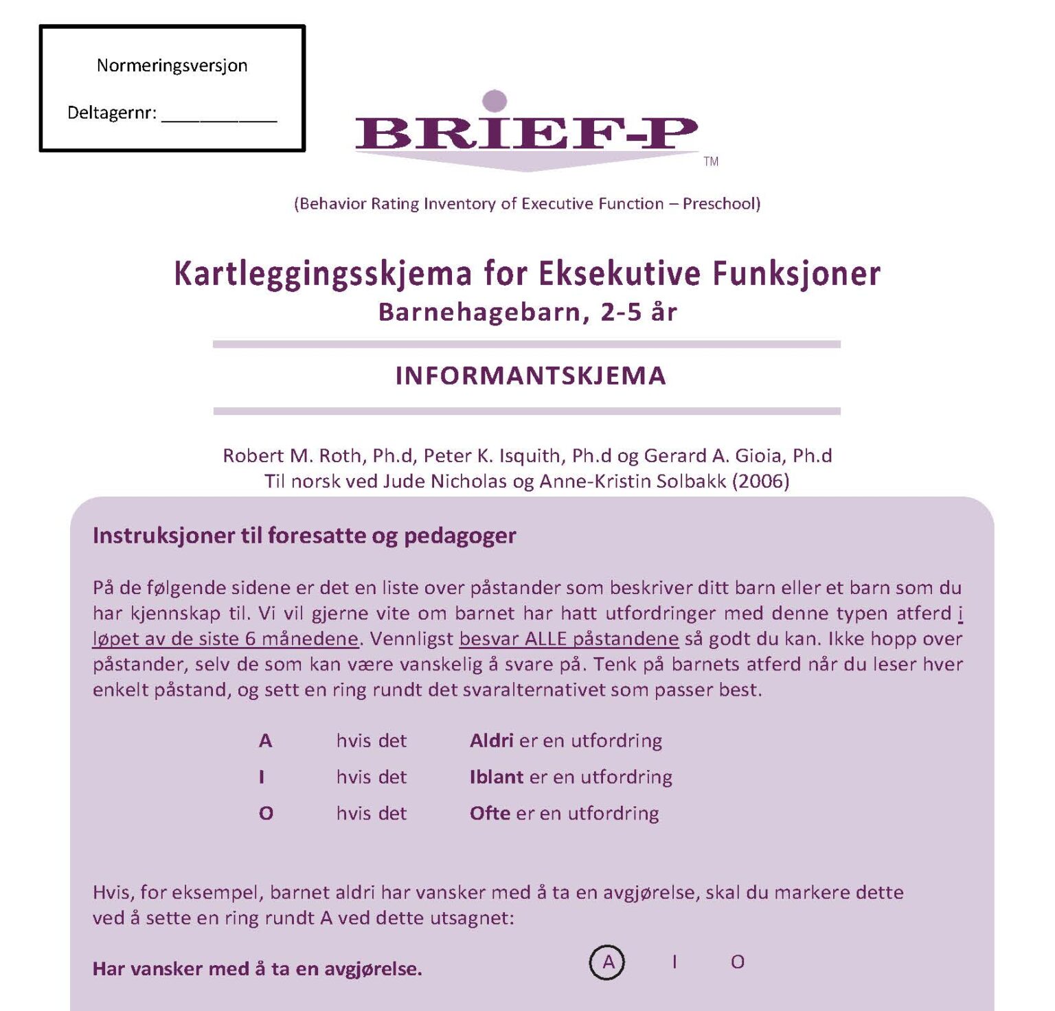 BRIEF®2 Behavior Rating Inventory of Executive Function®, Second ...